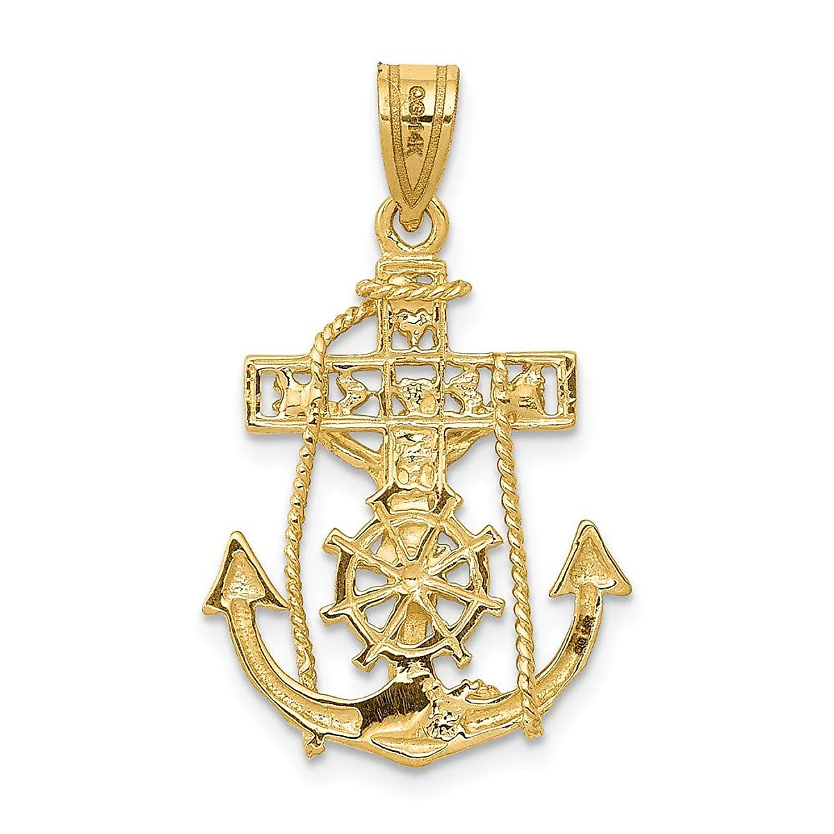 Solid 14k Yellow Gold Anchor Mariners Cross Pendant Charm - 29mm x 18mm