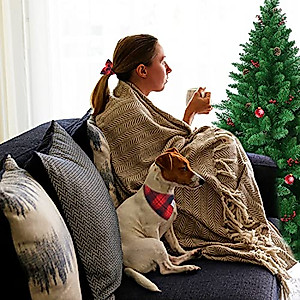 Christmas Dog Bandanas & Matching Scrunchie Set Plaid Dog Bandana Scarf Bibs with Bow Hair Ties for Pet Owner & Medium Large Dogs Red