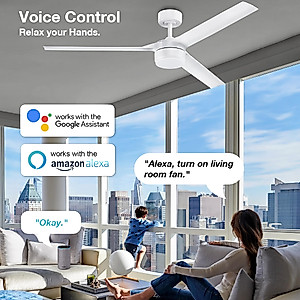 cumilo 60” Large Smart Ceiling Fans with LED Lights and Remote,Quiet DC Motor,Dimmable,Outdoor Indoor Matte White Ceiling Fan Controlled by WIFI Alexa App,Modern 3 Blade for Bedroom Living Room Patio