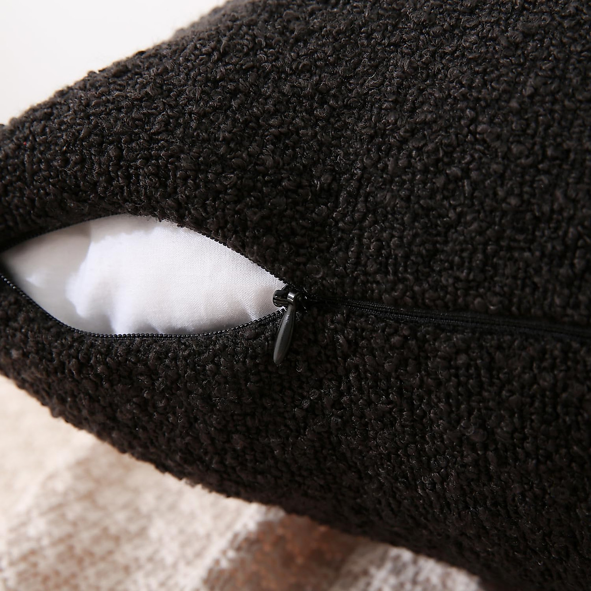 Artcest Set of 2 Decorative Boucle Like Square Throw Pillow Covers, Comfy Elegant Textured Zippered Cushion Cases for Couch Bed and Living Room Decor, 18"x18" (Black)