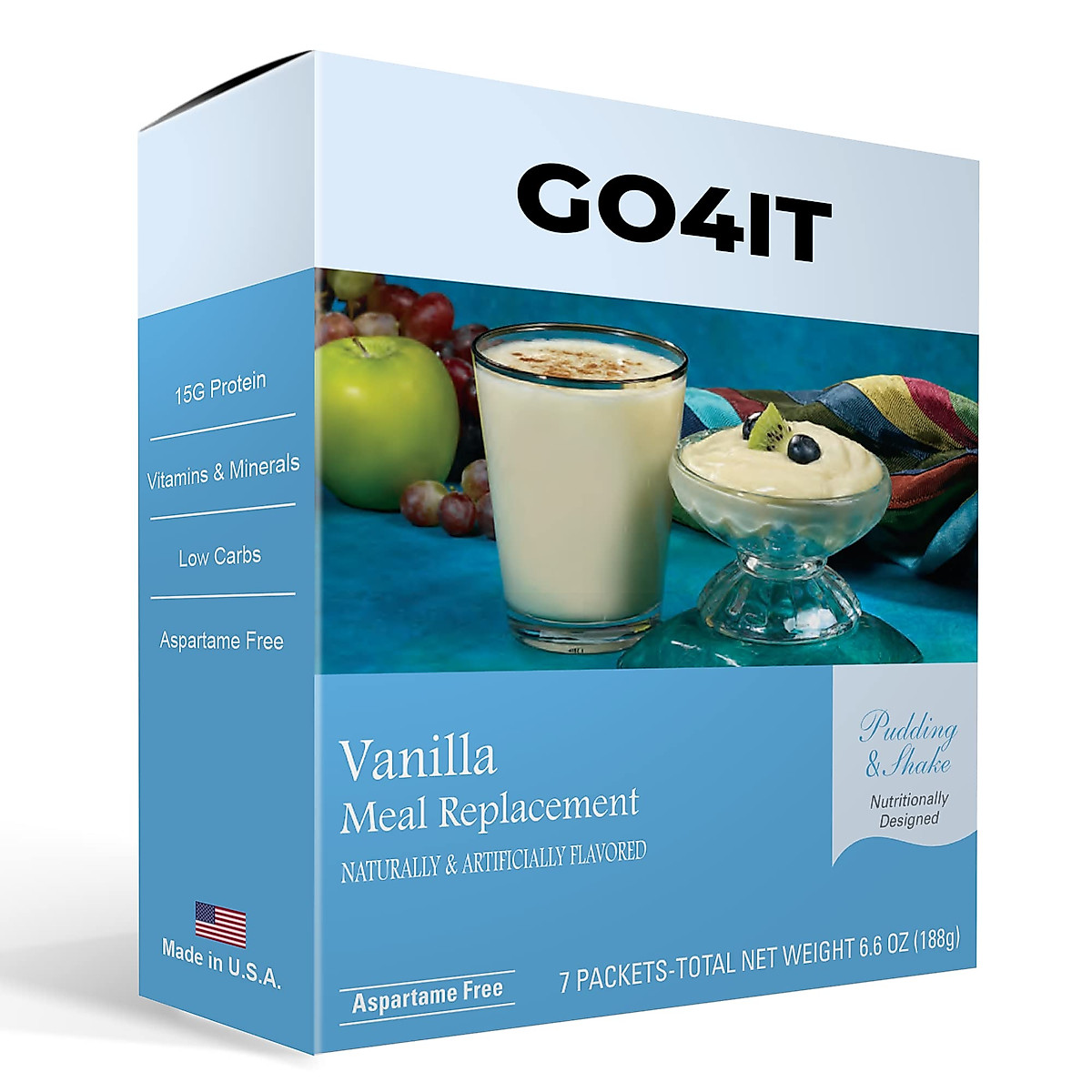 GO4IT Health Meal Replacement Shake, HIGH Protein, LOW Calories, Essential Vitamins & Minerals, Aspartame Free, Kosher and Keto friendly, Great Taste - Vanilla (7/box)