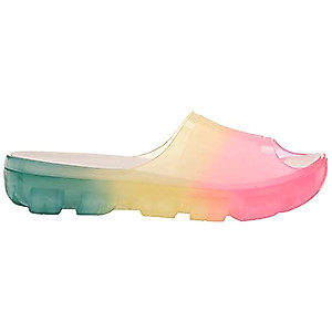 UGG Women's JELLA Clear Watercolors Slide Sandal, Rainbow Blend, 10