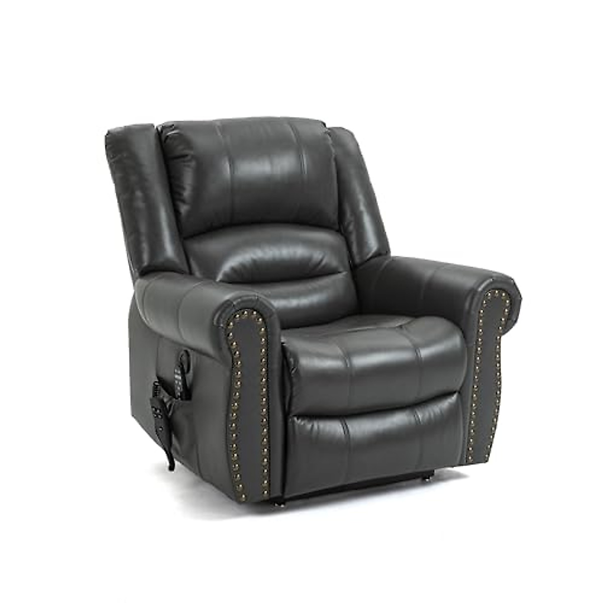 Electric Lift Chair Power Recliner,Reclining Lifting Single Sofa Armchair with Heat and Massage,Heavy Duty Dual Motor Faux Leather Upholstery Lazy Lounge Couch w//USB Ports,Side Pockets&Nailed Decor
