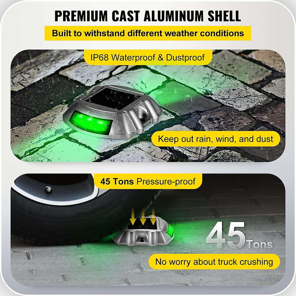 Happybuy Driveway Lights 4-Pack, Solar Driveway Lights with Switch Button, Solar Deck Lights, Wireless Dock Lights 6 LEDs for Path Warning Garden Walkway Sidewalk Steps, LED Bright Green