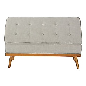 OSP Home Furnishings Katheryn Storage Bench with Tufted Seat and Wood Finish Legs, Grey Fabric