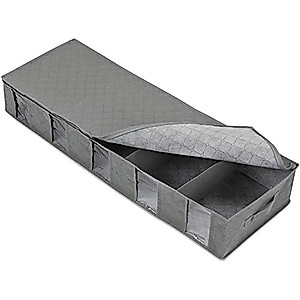 Apstour Under Bed Clothes Organizer Large Adjustable Dividers Storage Bag with Durable Fabric, Reinforced Handle, 4 Clear Window for Clothing, Shoes, Blankets, Sweaters, Toys (grey, 2)