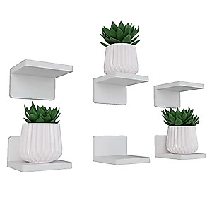 RICHER HOUSE 6 Pack Small Floating Wood Shelves for Wall, Small White Shelf for Home Decor, Display Ledges White Wall Shelves with 2 Types of Installation Ways in Bathroom, Bedroom - White
