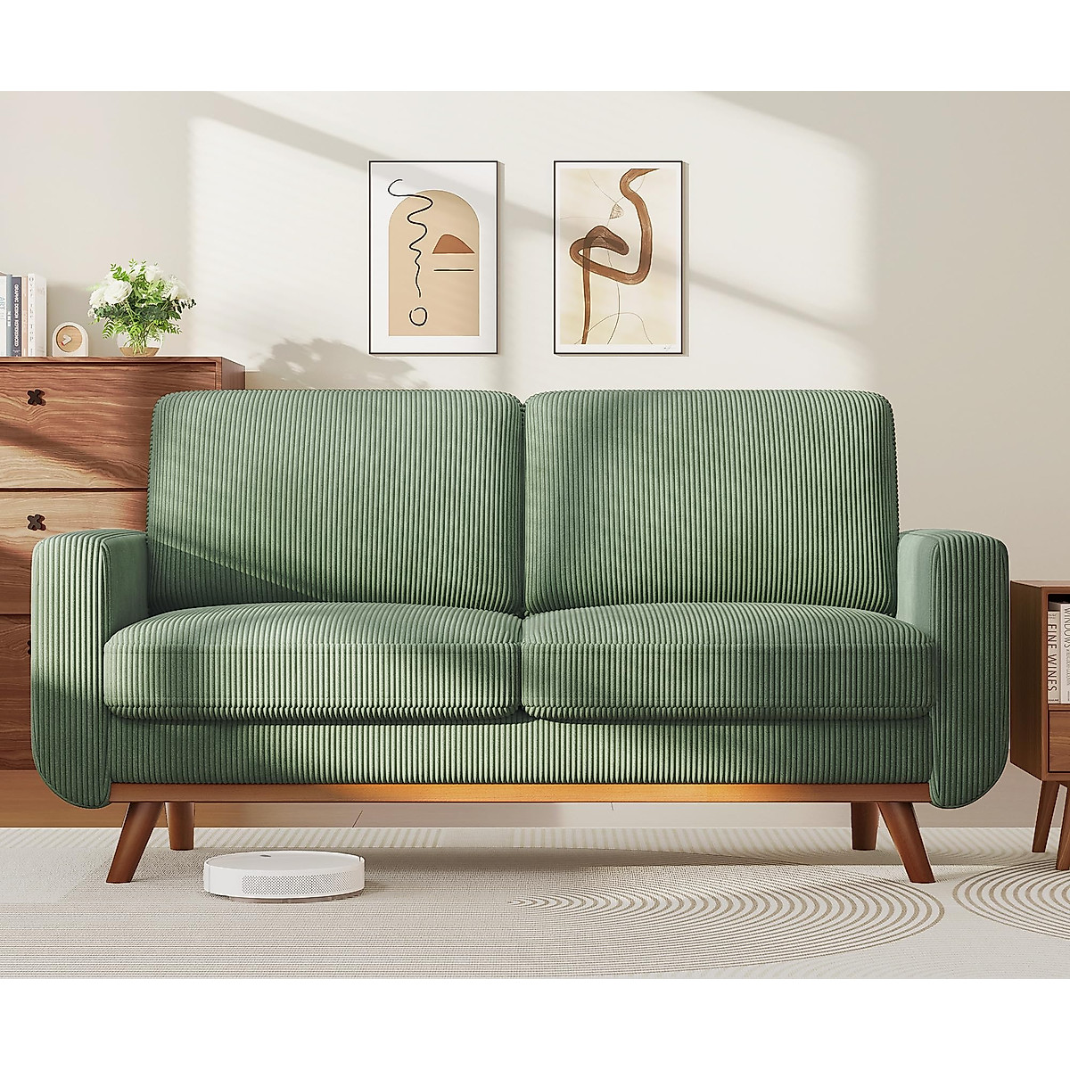 Vesgantti 68" Loveseat Sofa Green, Comfy Corduroy Couch with Spring Cushion, Sofa Couch with Solid Wood, Modern Couch with Deep Seat, Sofa for Bedroom, Loveseat for Living Room, Green Office Couch