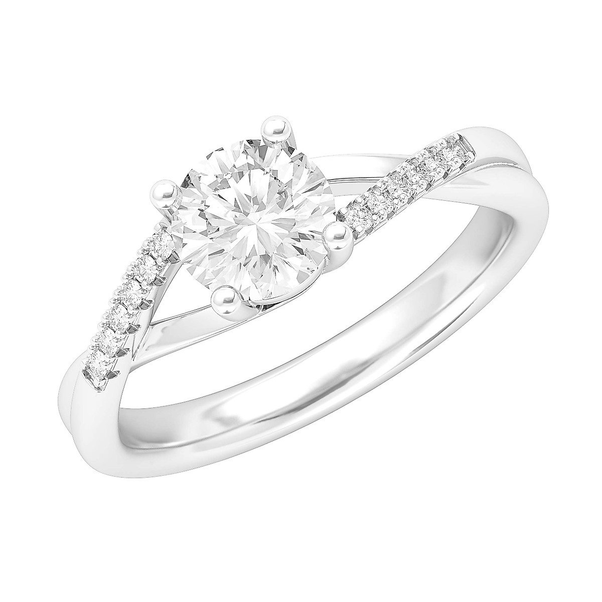 Sterling Silver Twisted Split Shank Simulated 1.0 CT Diamond Engagement Ring Promise Bridal Ring (7.5)