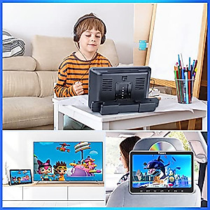 NAVISKAUTO 10.1'' DVD Player for Car with HDMI Input Wall Charger Headphone, Car DVD Player with Headrest Mount Support 1080P Video, MP4, USB/SD Card, AV in & AV Out, Region Free, Last Memory
