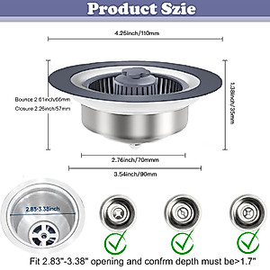 2 Pack Upgraded 3 in 1 Kitchen Sink Drain Strainer, Pop Up Sink Strainer Kitchen Drain Stopper Combo，Anti-Clogging Stainless Steel Sink Strainer Basket Plug & Cover for US Standard 3-1/2 Inch Drain
