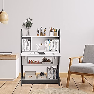 Pmnianhua Folding Wall Desk, Space Saving Removable Wall Desk with Storage Shelf Study Writing Table Freestanding Desk for Bedroom Small Space