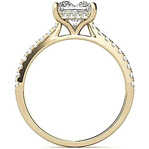 CUSTOMIZE JEWELS 1.00carat- 6.5MM 4 Prongs Excellent Cathedral & Collar Princess Moissanite Engagement Ring In 14k Gold With Accent Stone For Women,D-VVS1 (14k White Gold, 8)
