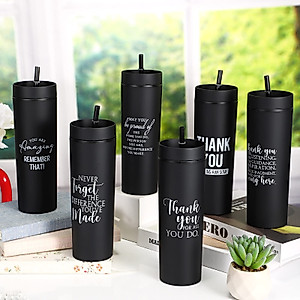 Rtteri 6 Pcs Employee Appreciation Gifts Bulk Thank You Tumblers Gifts for Women 16oz Inspirational Plastic Skinny Tumblers with Lids for Women Men Secretaries Teacher Coworker(Black, Motivational)