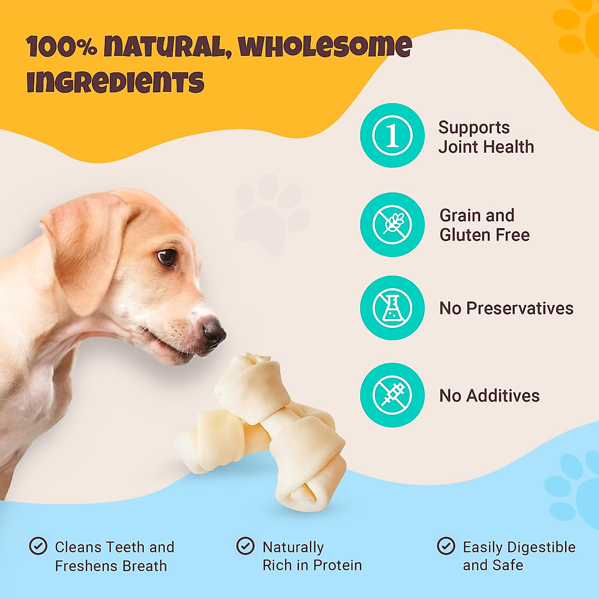 DOG-LICIOUS Dog Natural Rawhide Bones, Dog Chew Treats, Long Lasting Dog Chews, Knotted Bones 4”-5” (50873)