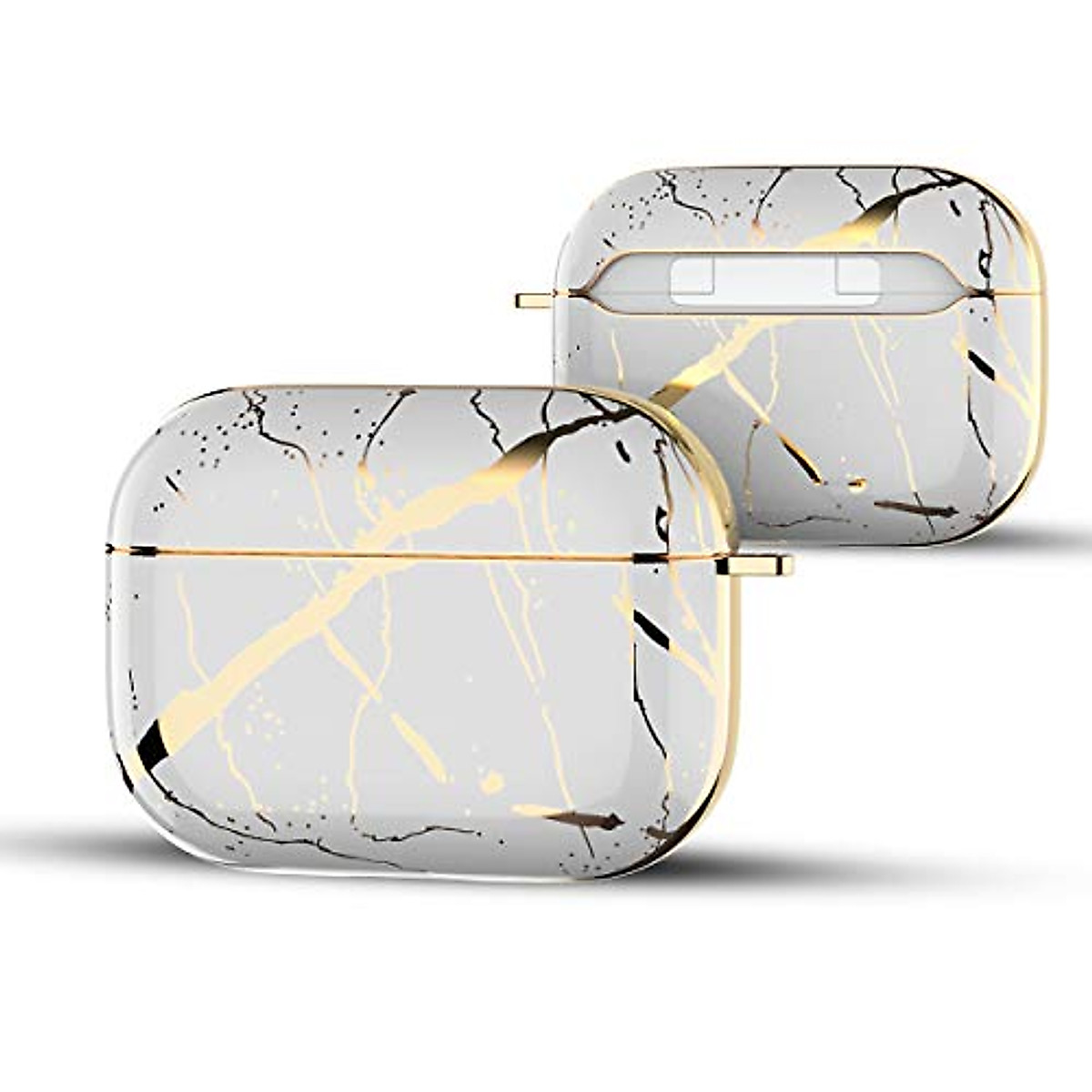GOLINK Chrome Case for Airpods Pro, 360° Protective Stylish Marble Design for Airpods Pro Charging Case(White Marble)