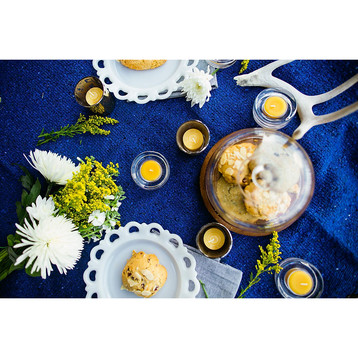 The Beeswax Co Tea light Beeswax Candles - Natural Honey Scented - For Home - Long-Lasting & Eco-Friendly - Cotton Wick - Slow Burning - Hand Poured Pure Organic Bees Wax - Set of 24 Tealights (Metal)