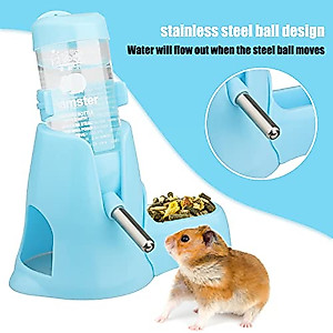 Hamster Water Bottle, [3 in 1-2.7oz] Diyife Guinea Pig Water Bottle No Drip, 80ml Small Animal Auto Dispenser with Food Container Base for Hamster Bunny Chinchilla Squirrel, Small Pets (Blue)