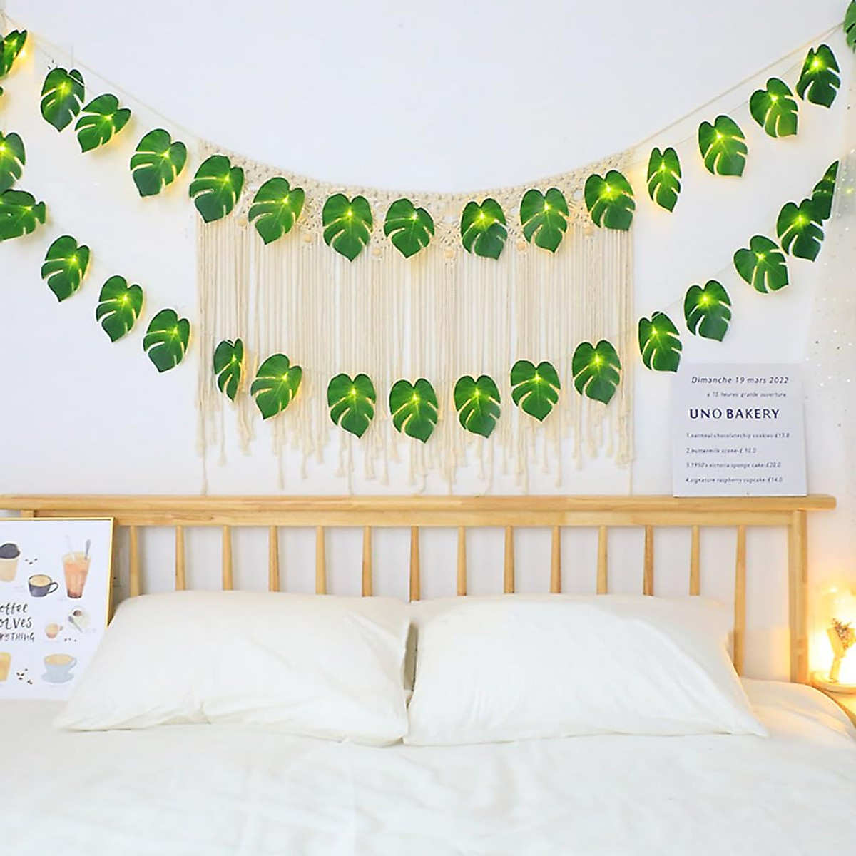 20 LED Palm Leaves String Lights, Tropical Artificial Monstera Leaf Wall Hanging Vine Leaf for Hawaiian Luau Party Jungle Theme Beach Birthday Home Decorations (A Monstera Leaf String Lights 1 Pcs)