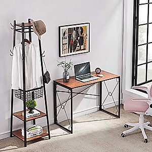 VECELO Folding Computer Desk 39.4'', Simple Laptop Table Home Office Workstation for Reading Writing, No Assembly Needed, Small Space, Brown