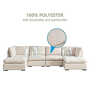 YUNLife&Home Free Combination Modular Sectional Sofa with Reversible Chaise,Down Filled Upholstered U-Shaped 6-Seat Corner Couch w/Moveable Ottoman,Comfy Oversized Sofá for Living Room