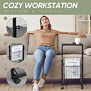 melos C Shaped End Table Set of 2, Adjustable Height Snack Side Table, C Tables for Couch, Couch Tables That Slide Under, for Living Room, Brown