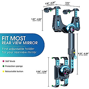 2022 New Version-Car Phone Holder Mount, Rearview Mirror Phone Holder for Car, 360°Rotatable and Retractable Car Phone Holder, Multifunctional Phone Mount for Car, for All Mobile Phones
