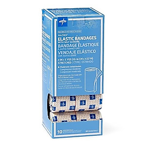 Medline Matrix Wrap Elastic Bandage with Hook and Loop Closure, Non-Sterile, 4" x 5 yd, White/Beige (Pack of 10)
