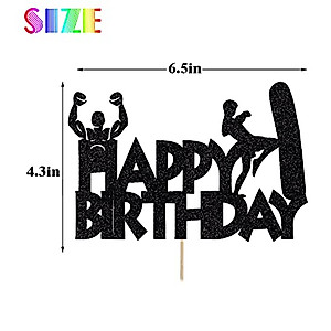 BIABISD Boxing Cake Toppers, Boxing Themed Cake Toppers, Boxing Happy Birthday Party Supplies Shiny Black Decorations