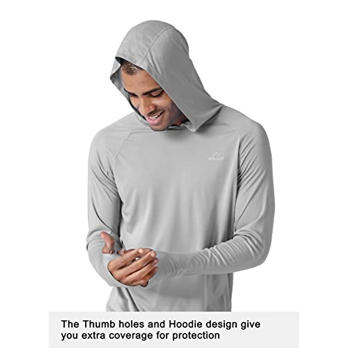 Willit Men's UPF 50+ Sun Protection Hoodie Shirt Long Sleeve Rash Guard Fishing SPF Outdoor UV Shirt Lightweight Gray L