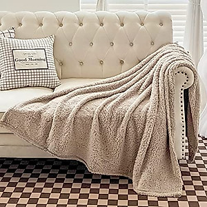 GONAAP Sherpa Fleece Throw Blanket Plush Fluffy Cozy Lightweight Blanket for Bed Sofa Couch Travel(Twin(60"x80"), Taupe)