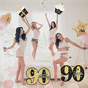 Happy 90th Birthday Yard Signs Set of 8, Black Gold 90th Birthday Decorations for Men, 90 Birthday Lawn Signs with Stakes and Outdoor Lawn Decorations