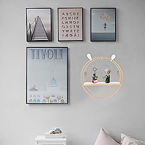 Cabilock 1pc Shelf Book Wood Sculpture Holder Rack Durable Metal Wire Vase Art Golden Wall-Mounted Wrought Room Bathroom Entryway Home Style Round Living Storage Rustic Plant Key Mounted