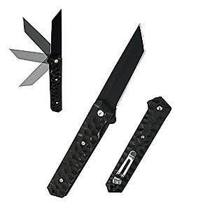 Tanto Pocket Knife, EDC Folding Hunting Knife with Aluminum Handle and Clip, Thumb Open Outdoor Knife for Men Survival, Fishing, Hunting, Camping (Black ) (ZDXD)