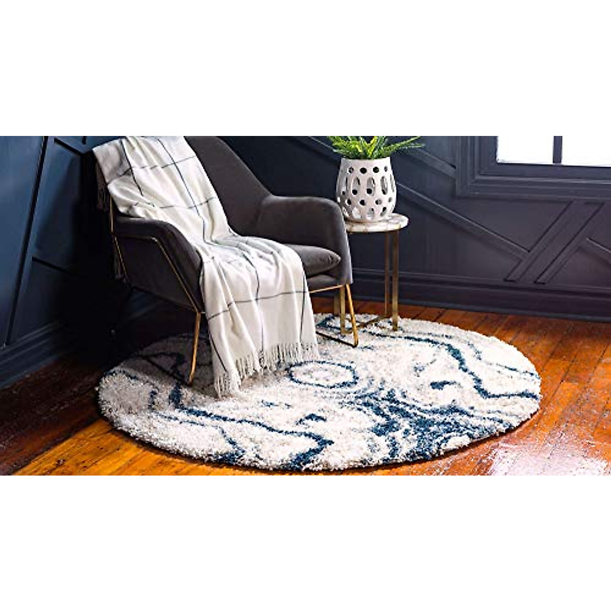 Unique Loom Hygge Shag Collection Area Rug - Valley (5' Round, Blue/ Gray)