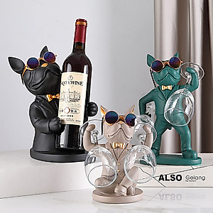 NUACOS French Bulldog Dog Wine Glass Rack,Puppy Statue Wine Glass Rack,Polyresin Wine Bottle Holder Creative Tabletop WineRacks Holder Display Stand for Bar Kitchen Counter Décor(Black)