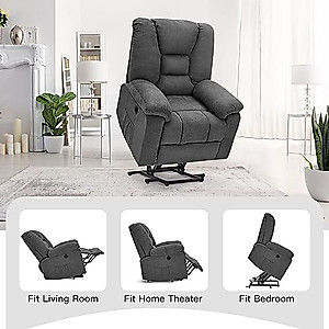Esright Power Lift Chair Recliner for Elderly, Lift Chair with Heated Vibration Massage, Heavy Duty Electric Recliner with Side Pockets, USB Charge Port, Gray Blue