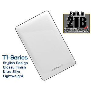 Avolusion T1 Series 2TB USB 3.0 Portable External Hard Drive for PC, Mac, Playstation & Xbox (White) - 2 Year Warranty