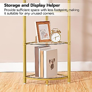 HOOBRO 5-Tier Corner Shelf Stand, Gold Corner Bookshelf, Tempered Glass Shelves, Corner Plant Stand, for Living Room, Bedroom, Study, Bathroom, Balcony, Modern Style, Gold GD14CJ01