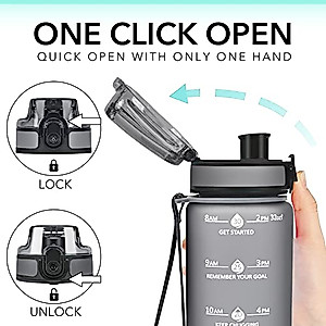 GOSWAG 32oz Motivational Water Bottles with Time Marker & Fruit Strainer, Sports Water Bottle with Times to Drink, Leakproof & BPA Free, Reusable Plastic Bottle with Strap no Straw for Gym & School