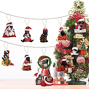 36 Pcs Black Cat Christmas Ornament for Tree Christmas Tree Ornaments Black Cat Decor Christmas Cat Wood Gift for Cat Lovers Women Men Xmas Car Hanging Ornaments