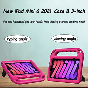 LTROP Newest iPad Mini 6 Case 2021,iPad Mini 6th Generation Case 8.3-Inch,iPad Mini 6th Gen Case for Kids,Built in Screen Protector, Shockproof Handle Stand Case for iPad Mini 6 2021 8.3", Rose
