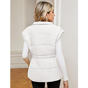 Rapbin Women's Fashion Lightweight Quilted Puffer Vest Winter Zip Up Padded Outerwear Jacket Coat with Pockets (White, XL)