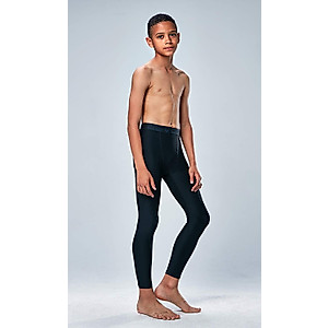 DEVOPS 2 Pack Youth & Boys Thermal Compression Baselayer Sport Tights Fleece Lined Pants (Small, (Non-Fly) Black/Red)