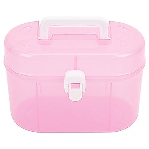 YARNOW Clear Double Layer Plastic Storage Box, 6. 9 x 4. 9 Inch Portable Handled Storage Case, Multipurpose Organizer with Removable Tray for Stationery Art Craft (Pink)