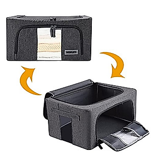 WONLIFE Folding Storage Box,Steel Frame Storage Box,Clear Collapsible Container,Foldable Cloth Storage Box,Closet Storage Bag,Stackable Storage Bins,Organizer/Handles/Window/Zipper(2-Pack,Darkgray,M)
