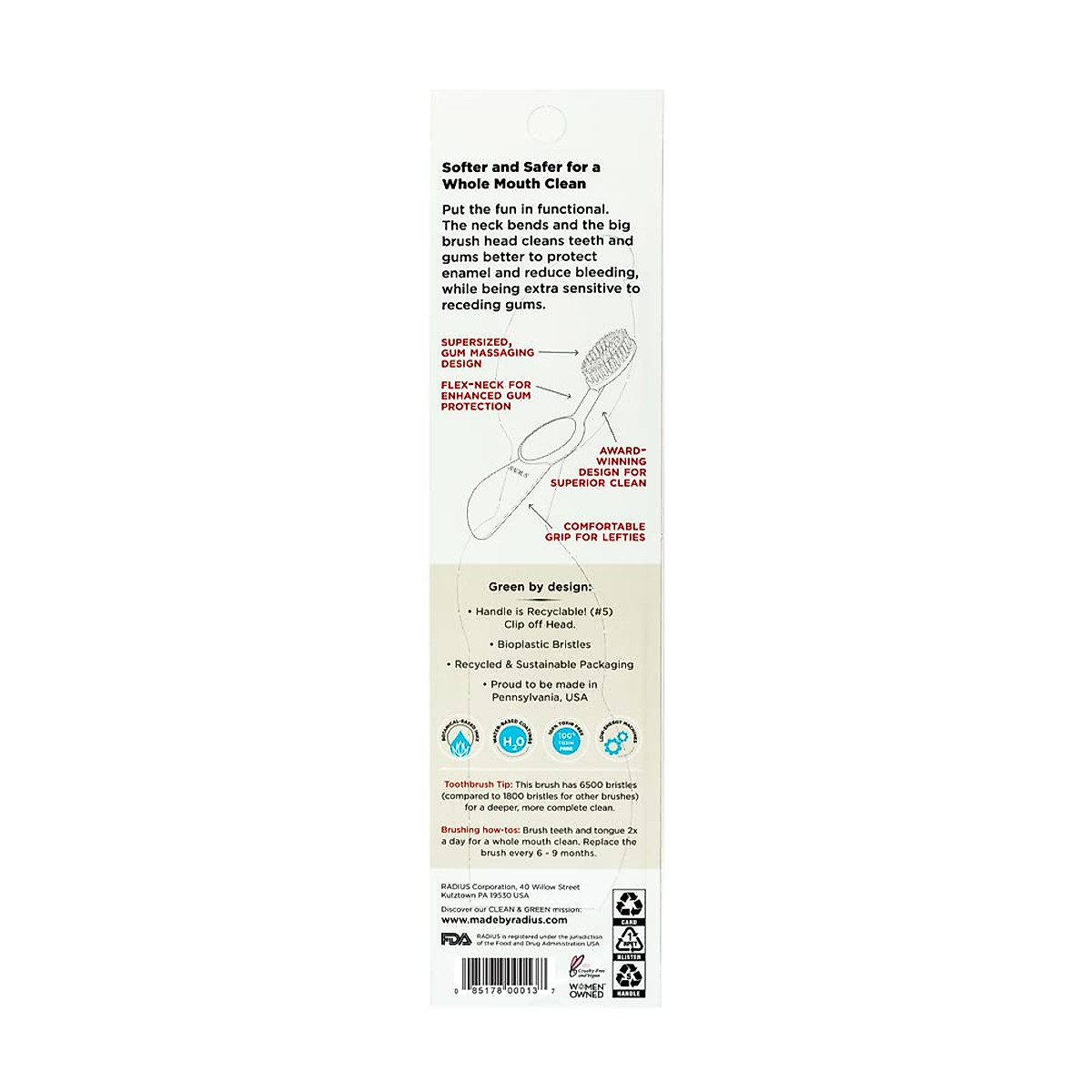 Radius Toothbrush Flex Brush BPA Free & ADA Accepted Designed to Improve Gum Health & Reduce Gum Issues - Right Hand - Orange White - Pack of 1