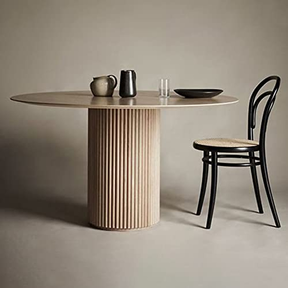 LITFAD Round Pedestal Modern Dining Table Wood Color Fixed Table of Solid Wood Simplicity Style Dining Room Home Furniture Kitchen Table - Natural 51.2" L x 51.2" W x 29.5" H