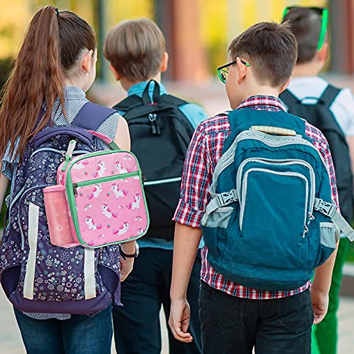 Bagseri Kids Lunch Box, Insulated Lunch Box Bag for Girls, Portable Reusable Toddler Lunch Cooler Bag for School, Water-resistant Lining（Pink, Unicorns）