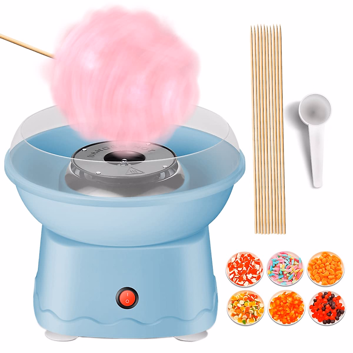 Jinnce Cotton Candy Machine,Homemade Cotton Candy Maker for Birthday Party,Christmas Gift for Kids,Portable Candy Floss Machine with 10 Cones and Sugar Scoop (Blue) (B400-pink)